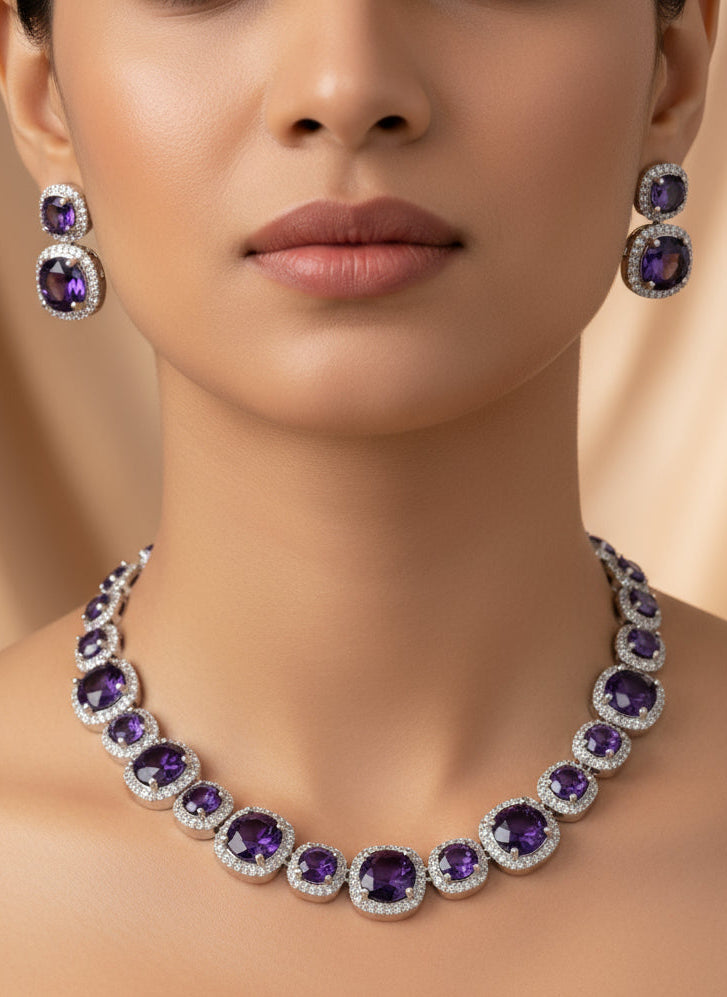Purple & White Stone American Diamond Necklace – Shinysaga
